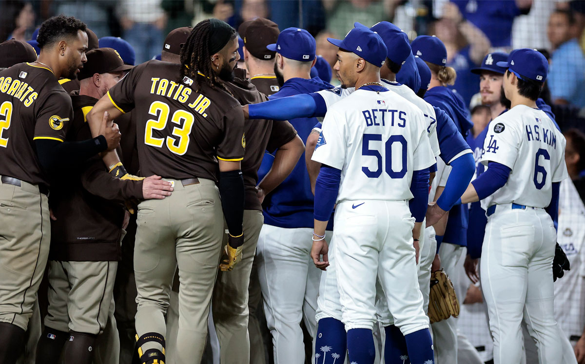 Pelotazos a Tatis Jr. y Ohtani vacían las bancas en Dodgers vs. Padres - Séptima Entrada